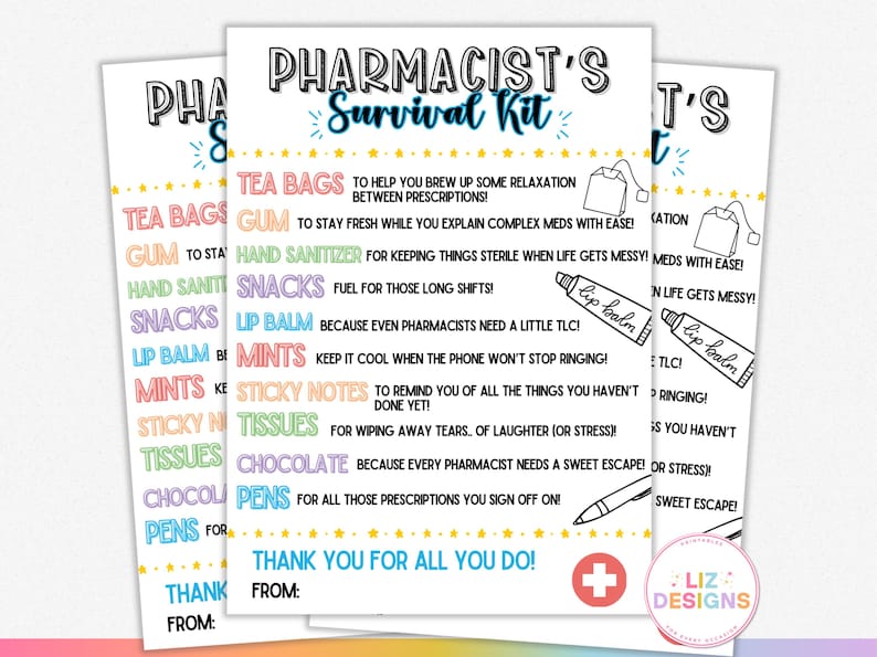 Pharmacy Survival Kit Gift Tag, Tags for Pharmacist, Pharmacy ...