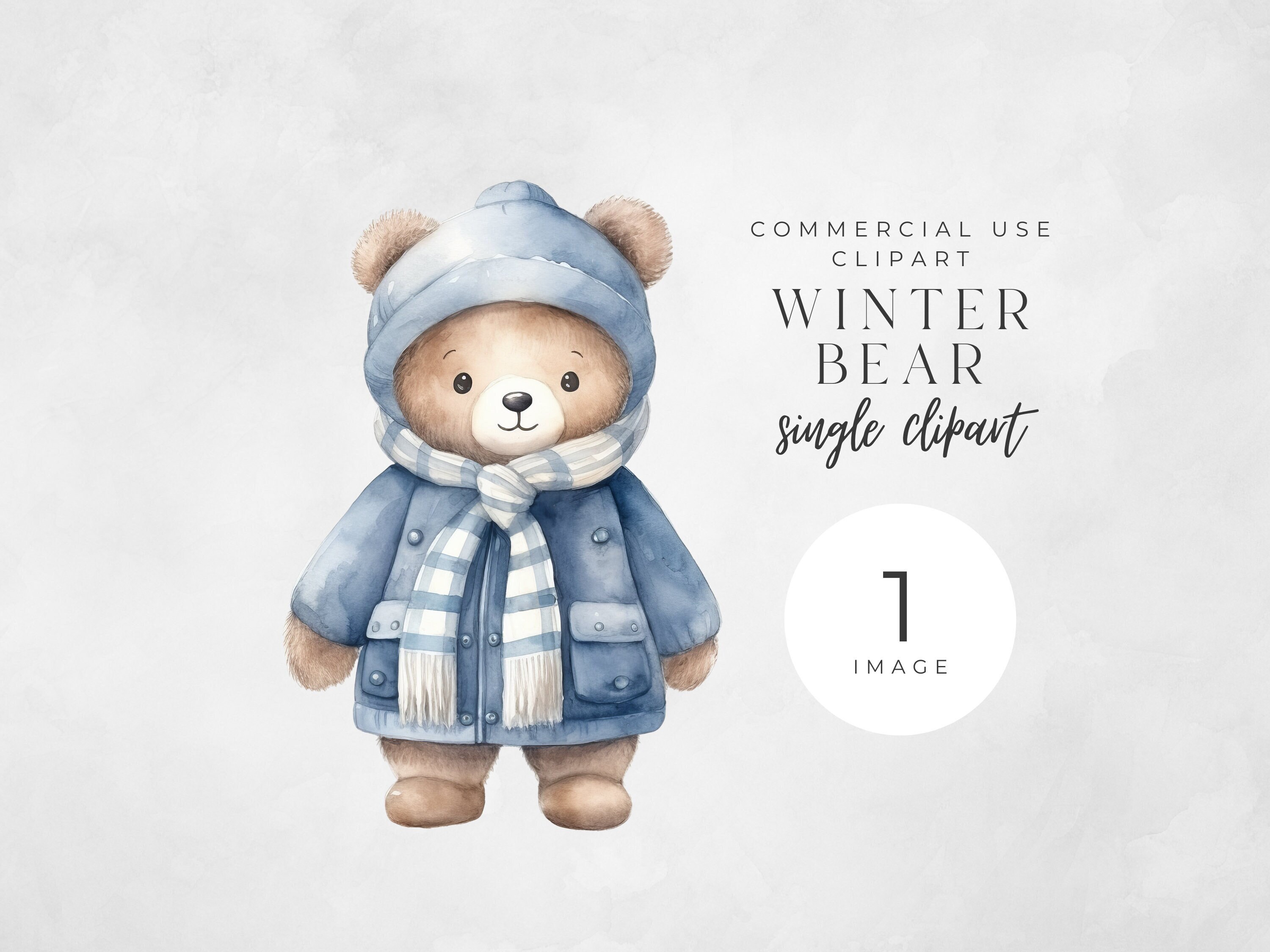 Watercolor Cute Winter Teddy Bear Clipart Bear Stickers Digital Download Watercolor Baby Shower ...