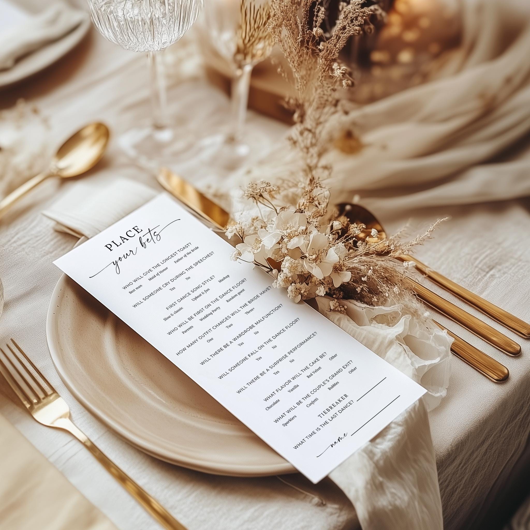 Place Your Bets Wedding Card, Weddings Prop Bet Template Game, Cocktail ...