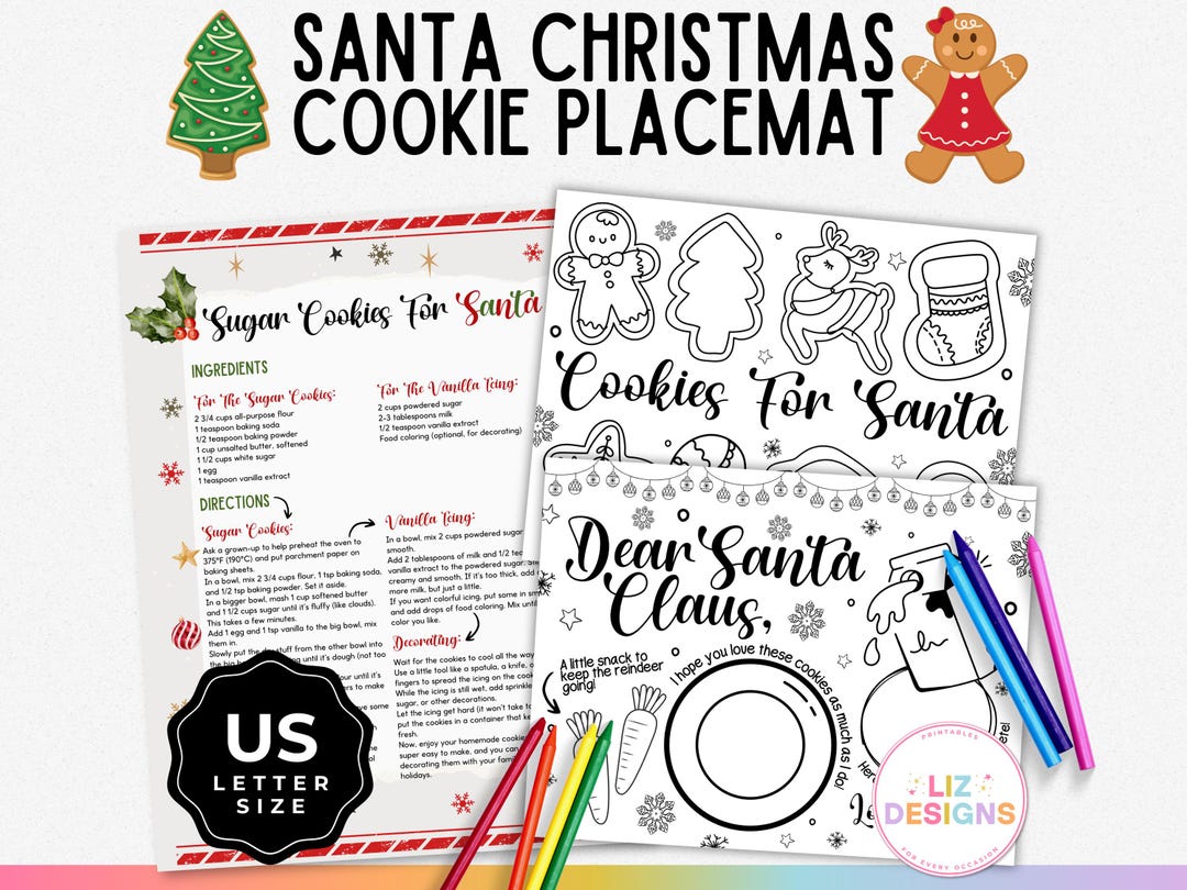 Milk and Cookies for Santa Placemat, Christmas Eve Fun, Kids Activity ...