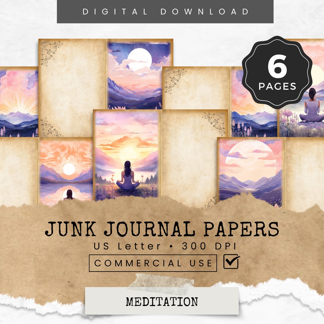 Yoga Meditation Junk Journal Papers, Vintage Printable Collage Papers ...
