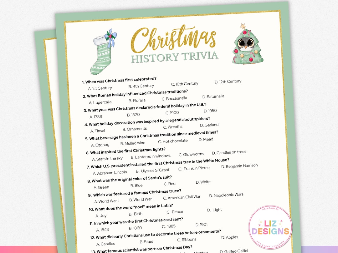Christmas History Trivia, Educational Trivia, Holiday Party Game, Pub ...