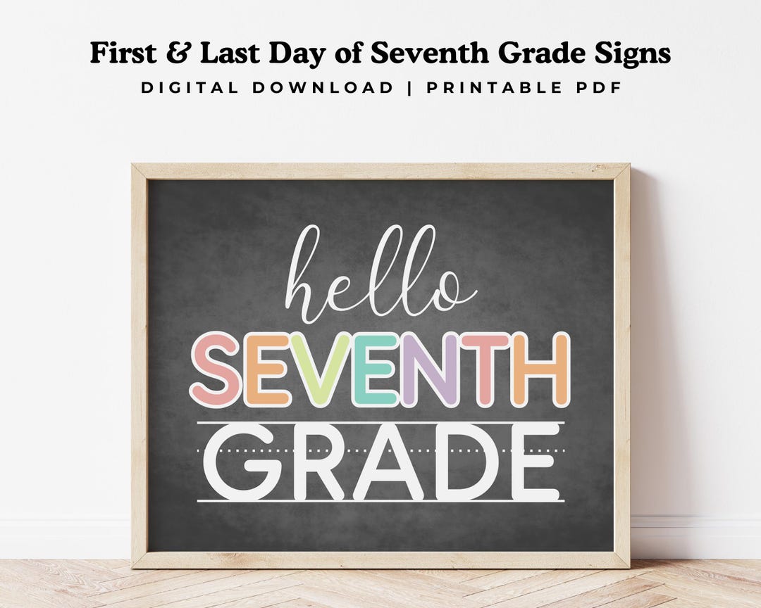 First Day of 7th Grade Chalkboard Signs, Last Day of School Sign ...