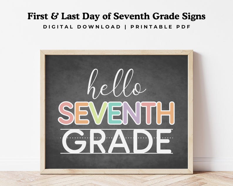 First Day of 7th Grade Chalkboard Signs, Last Day of School Sign ...