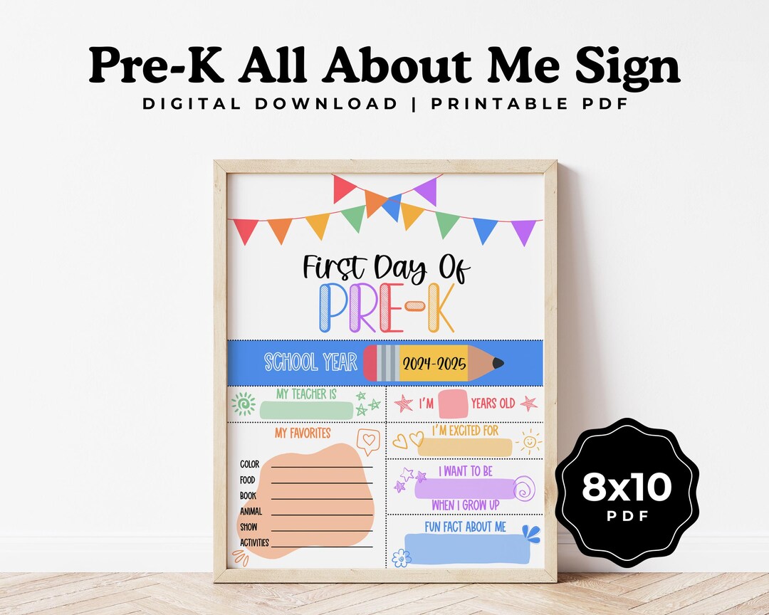 Pre-k All About Me Sign, Printable First Day of School Prek Photo Prop ...