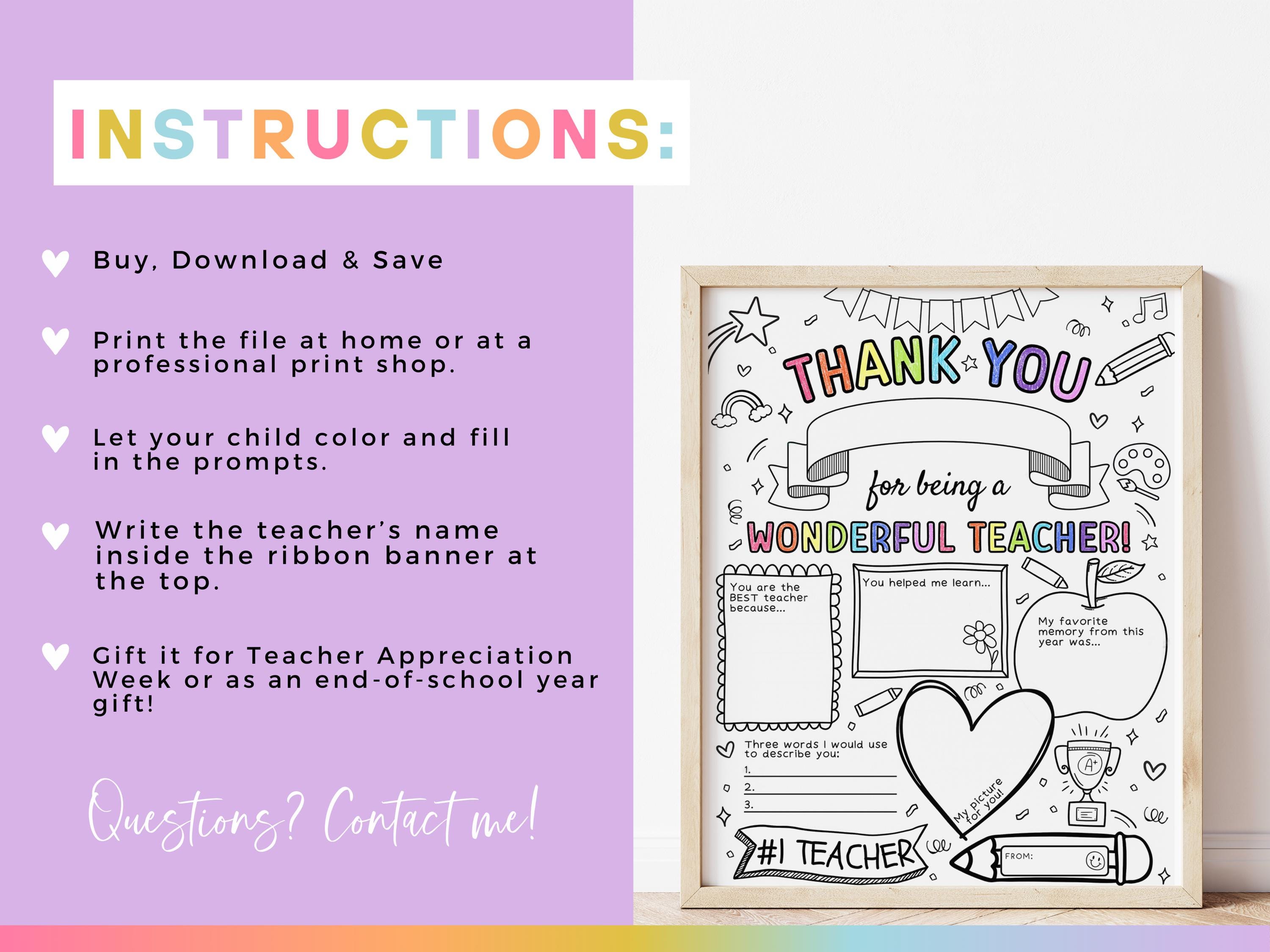 Teacher Appreciation Week Coloring Page, Printable Thank You From Kids ...