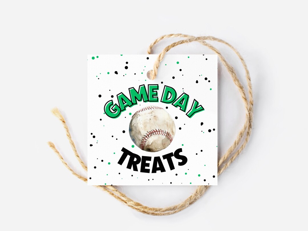 Printable Green Baseball Game Day Snack Tags, Baseball Treat Tag, Team ...