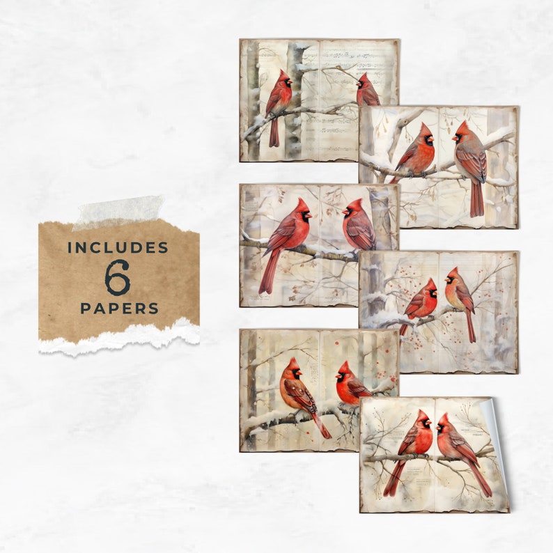 Red Cardinals Junk Journal Printable Pages for Art and Journaling, Bird ...