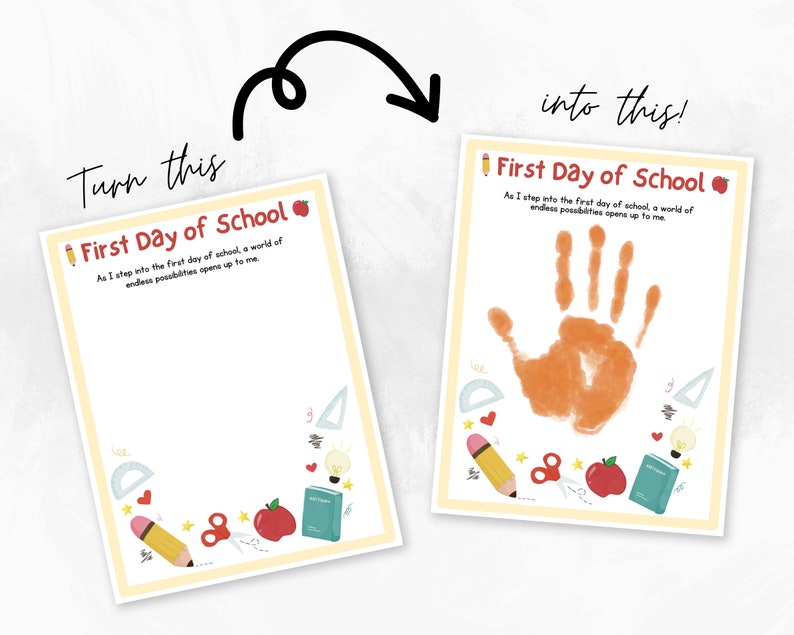 First Day of School Handprint Art, School Memory, Back to School ...
