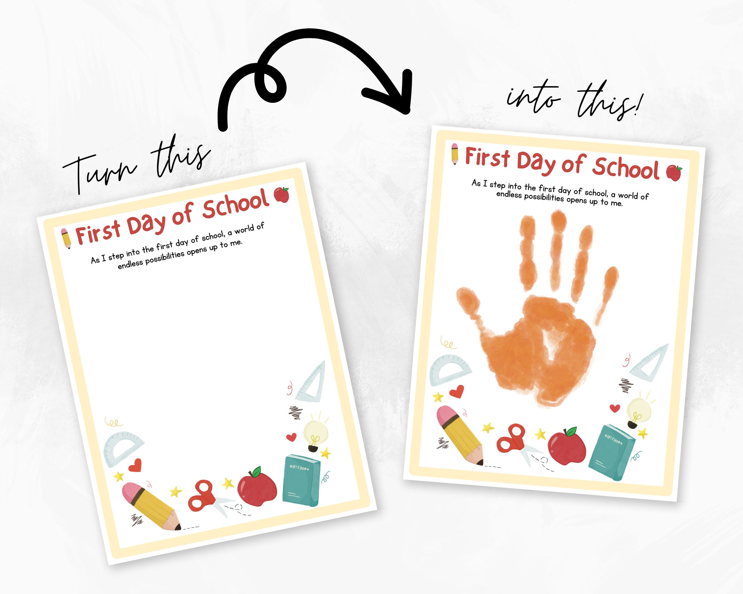 First Day of School Handprint Art, School Memory, Back to School ...