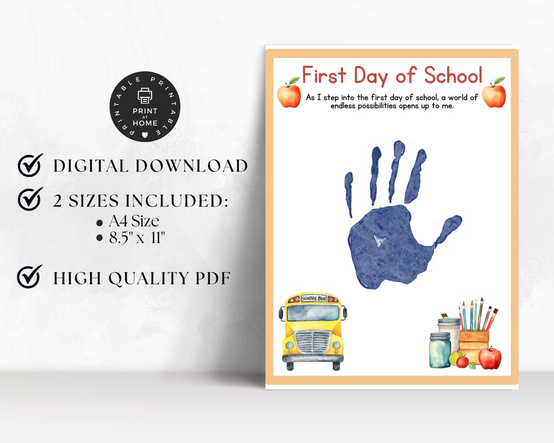 First Day of School Handprint Craft, Back to School Printable ...