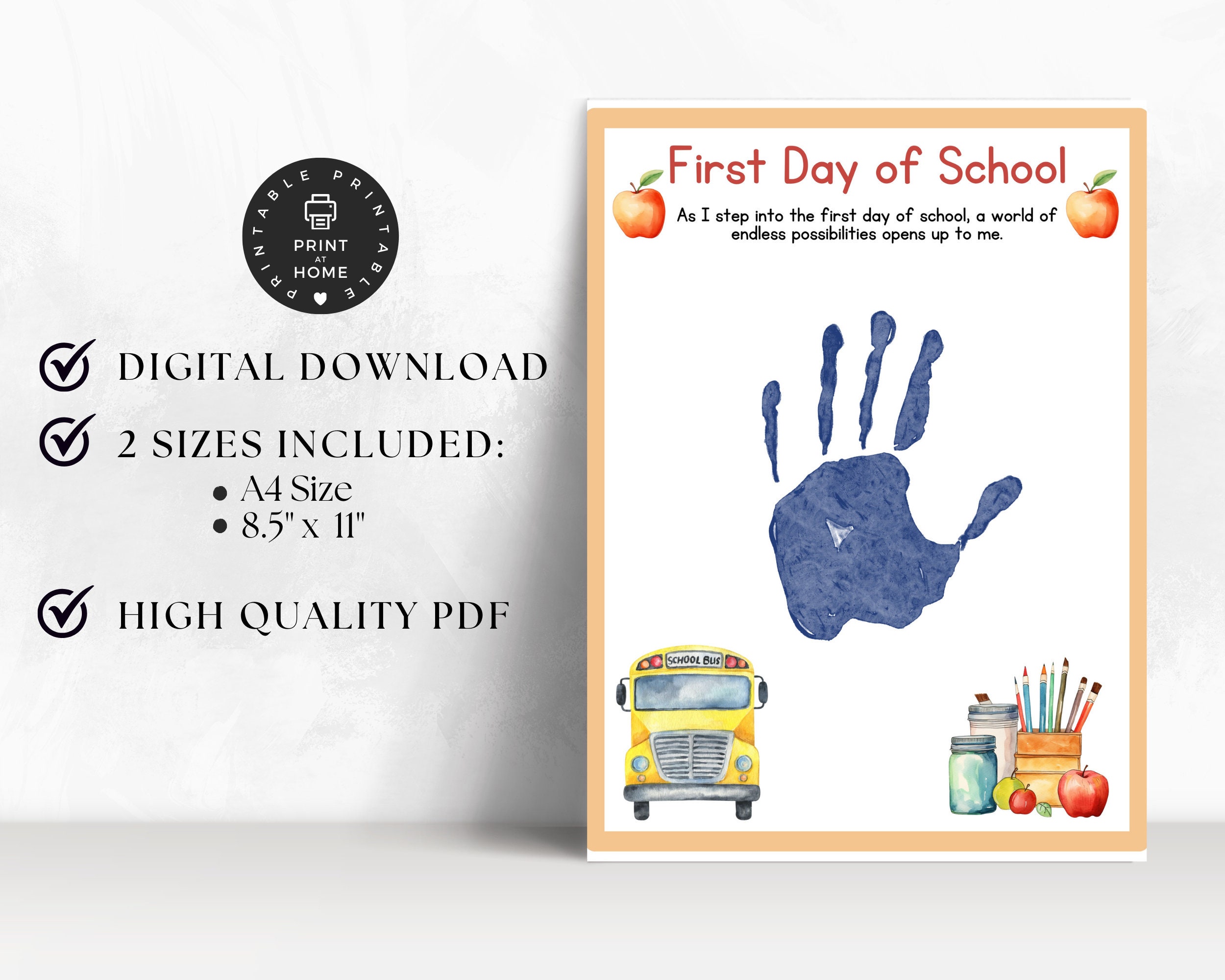 First Day of School Handprint Craft, Back to School Printable ...