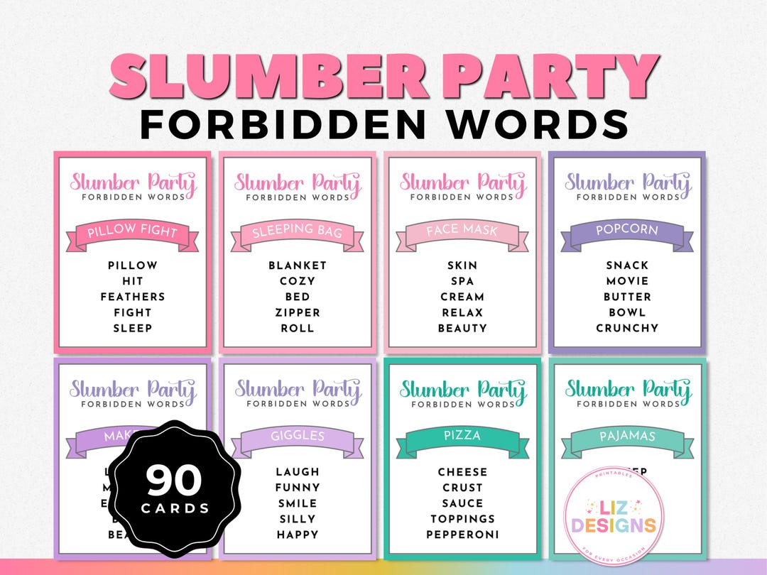 Slumber Party Forbidden Words Game, Printable Sleepover Game for Tweens ...