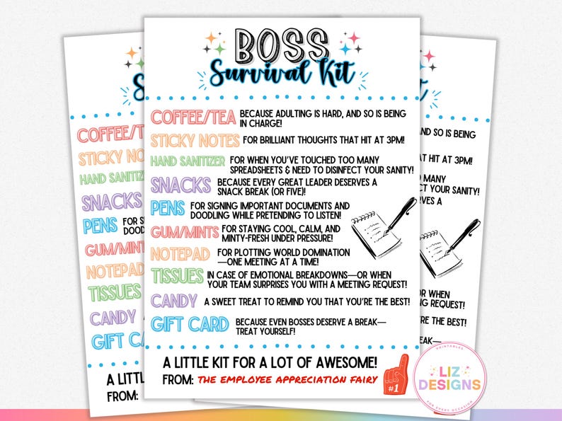Boss Survival Kit Tag, National Boss Day, Happy Bosses Day Tag, Boss ...