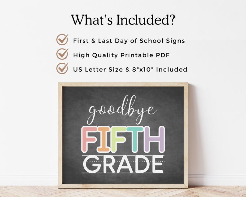 First Day of 5th Grade Chalkboard Signs, Last Day of School Sign ...