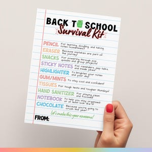 Student Survival Kit Tag, Printable Back to School Gift Tag, Happy ...