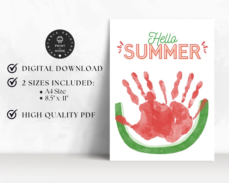 Summer Handprint Art Craft, Summer Printables, Handmade Keepsake Gift ...