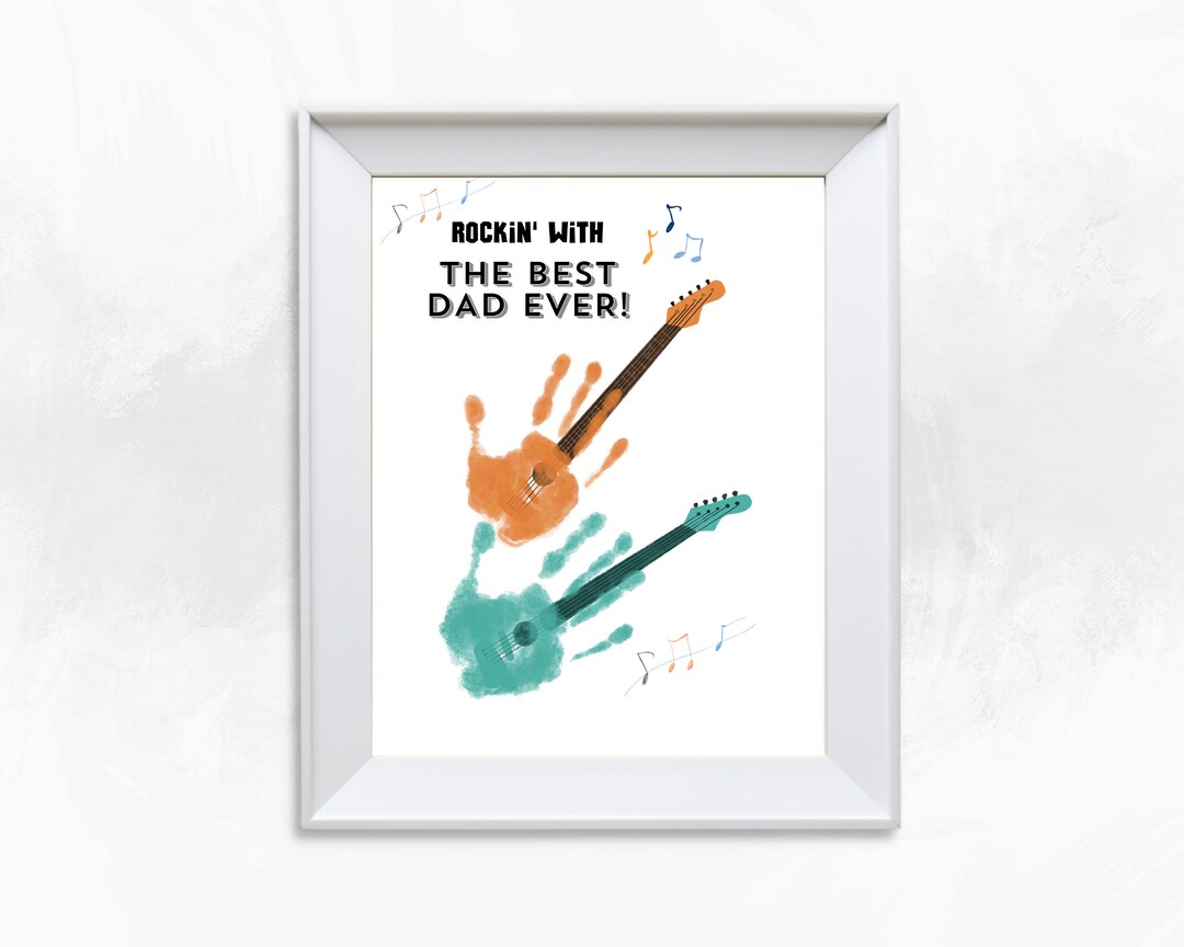 Happy Father's Day Handprint Guitar Art Craft, Memory Keepsake, DIY ...