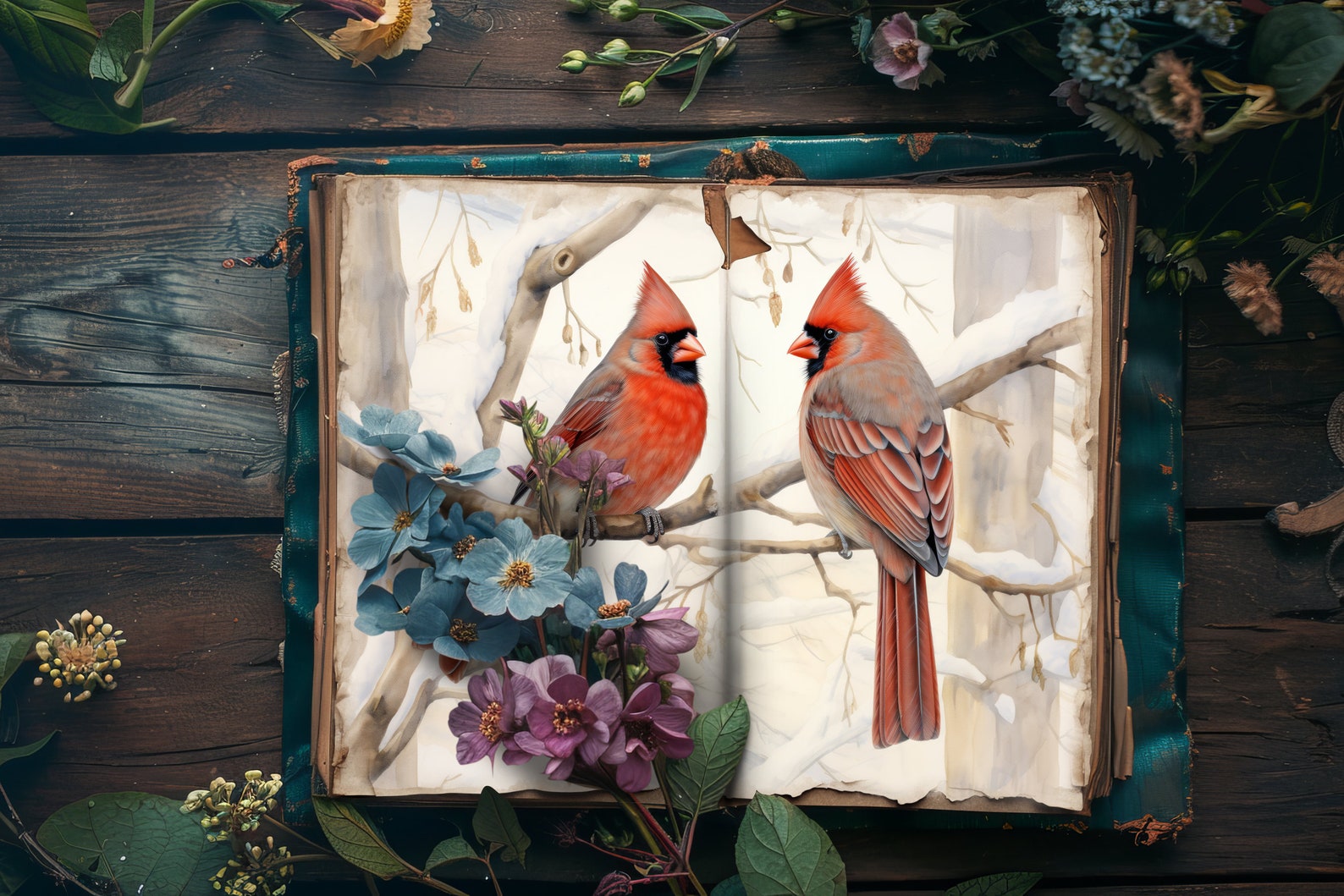Red Cardinals Junk Journal Printable Pages for Art and Journaling, Bird ...