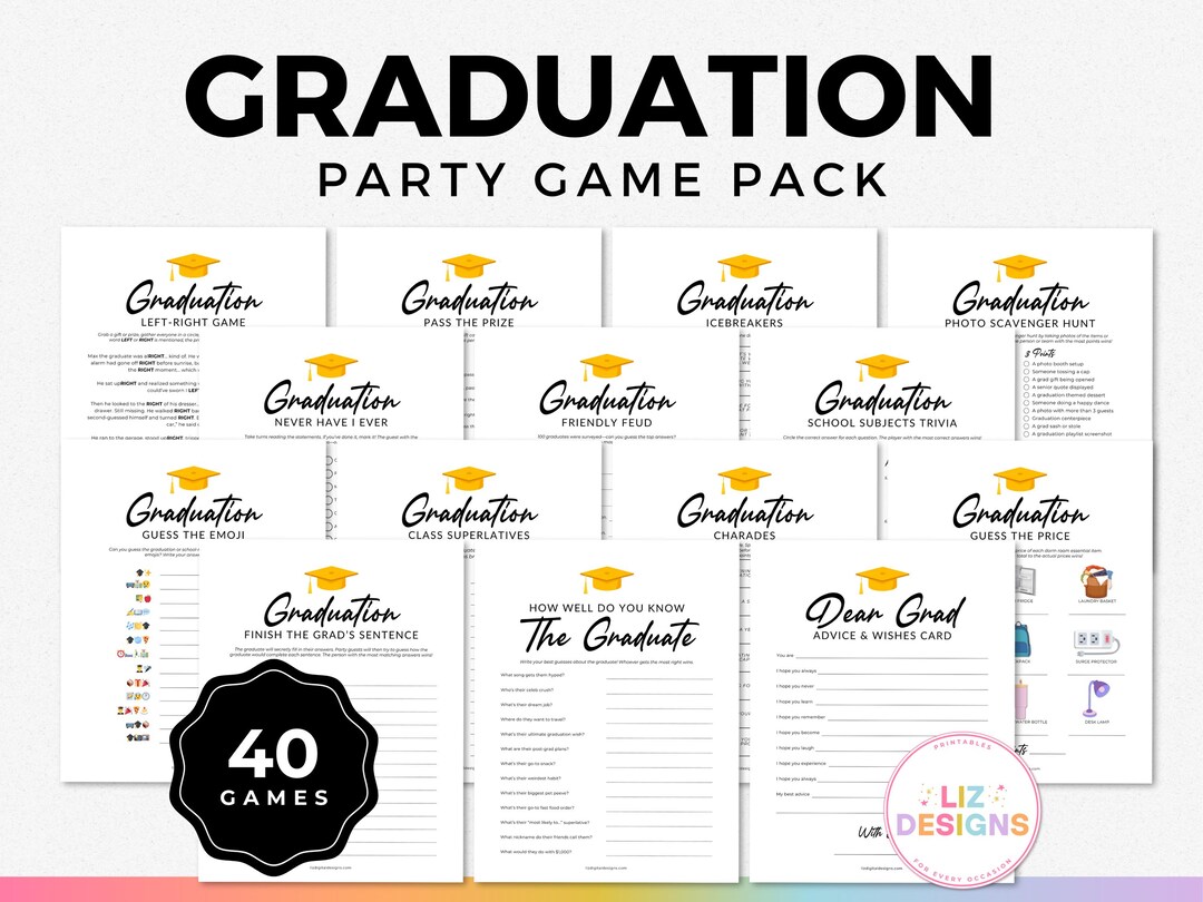40 Graduation Party Games Bundle, Senior Grad Party for College & High ...