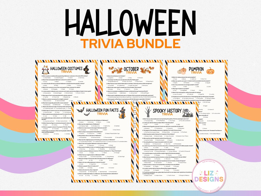 Halloween Trivia Game Bundle, Printable Halloween Party Game Night ...