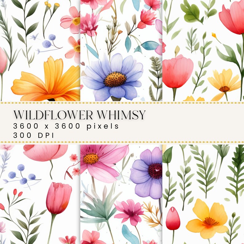 Wildflowers Printable Digital Papers, Watercolor Wildflowers Junk ...