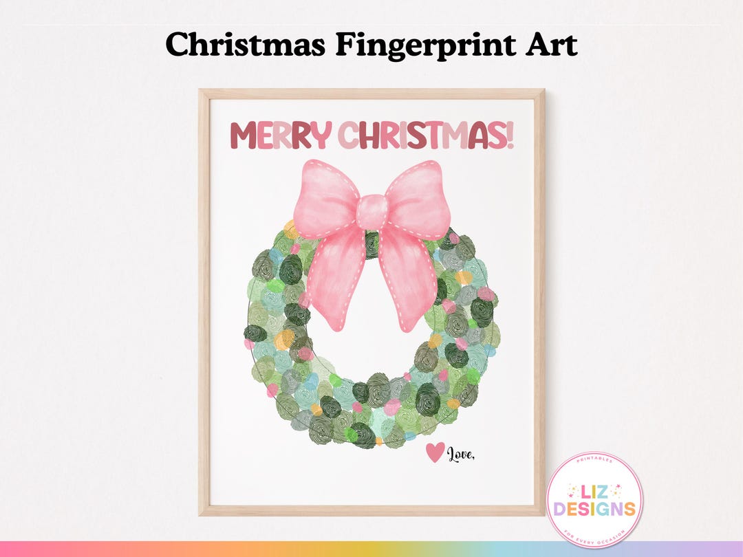 Christmas Wreath Fingerprint Art, Holiday Kids Craft, Custom Keepsake ...