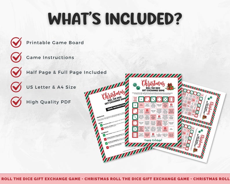 Christmas Roll the Dice Gift Exchange Game, Printable White Elephant ...