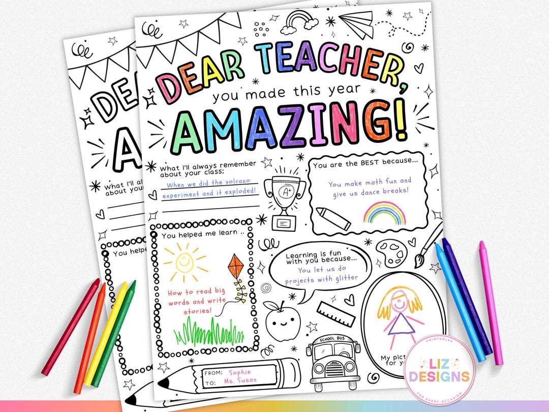 Printable Teacher Appreciation Week Thank You Gift, Kids Coloring Pages ...