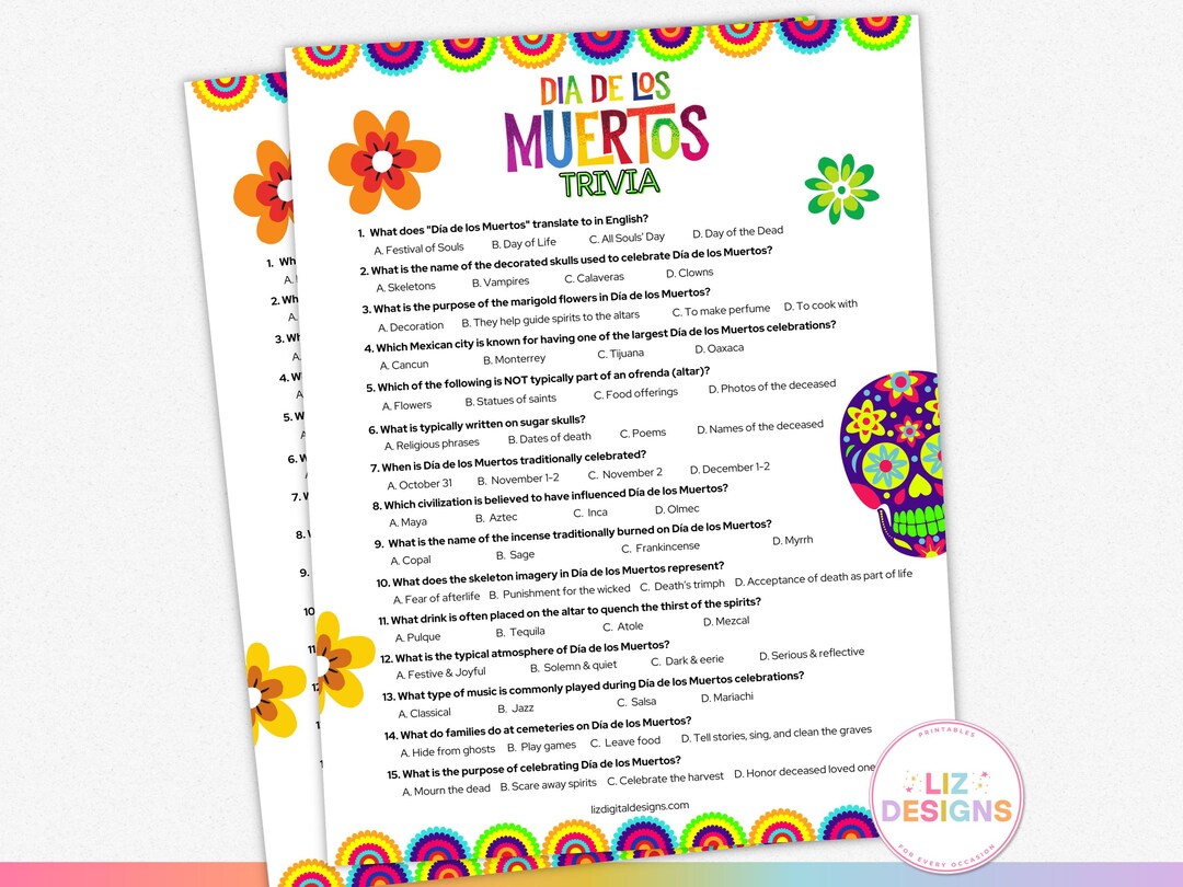 Day of the Dead Trivia, Printable Dia De Los Muertos Game, Fun Mexican ...