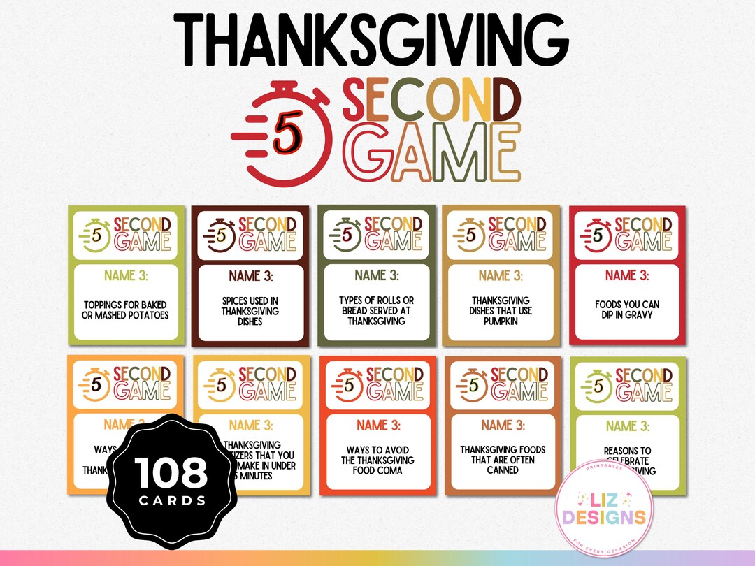 Thanksgiving 5 Second Game, Printable Thanksgiving Game for Kids and ...