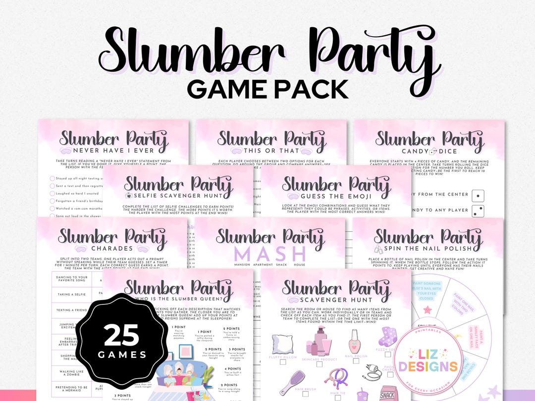 Slumber Party Games Bundle, Teen Birthday Games, Pajama Party Games ...