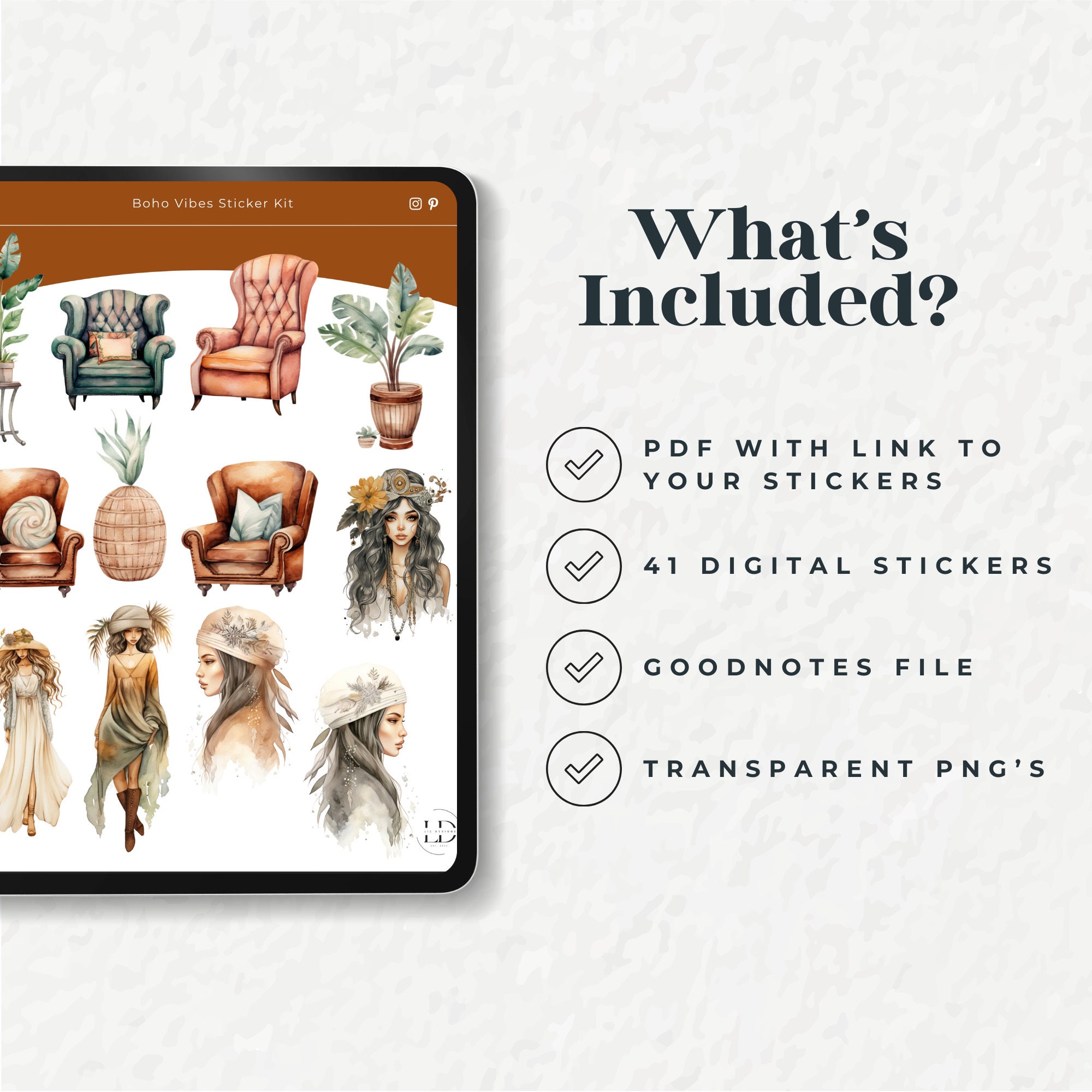 Boho Digital Planner Stickers Bundle, Goodnotes Journaling Stickers ...