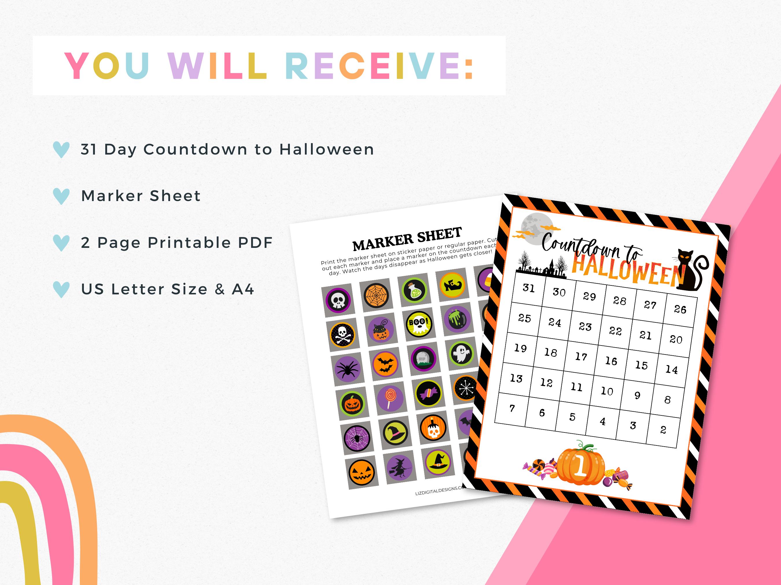 31 Day Halloween Countdown Printable With Marker Sheet, Halloween ...