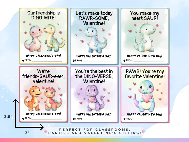 6 Cute Dinosaur Valentine's Day Cards, Printable Kids Valentine Cards ...