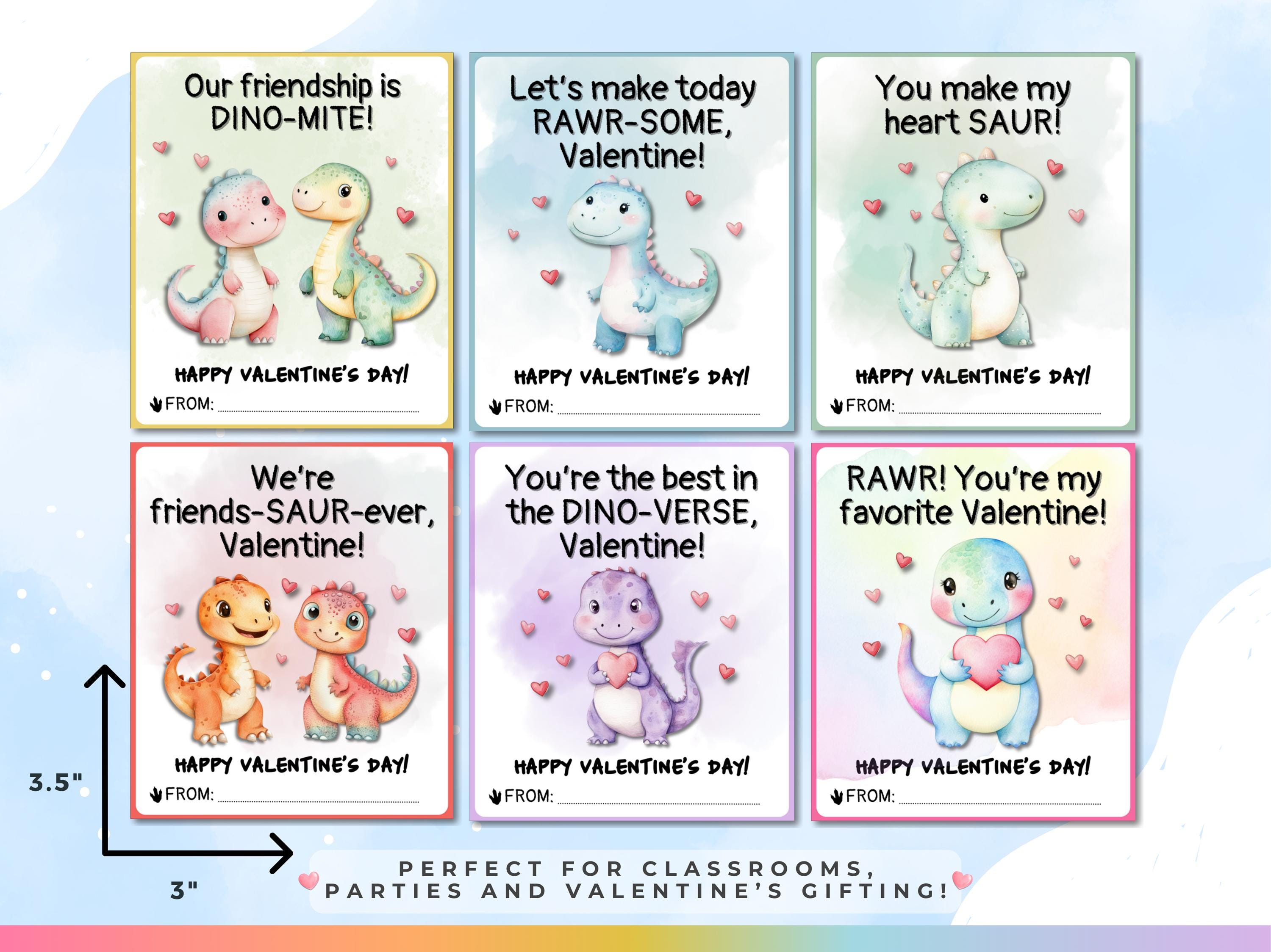 6 Cute Dinosaur Valentine's Day Cards, Printable Kids Valentine Cards ...