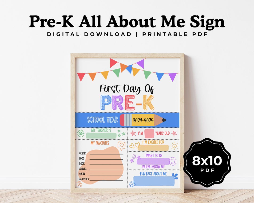 Pre-k All About Me Sign, Printable First Day of School Prek Photo Prop ...