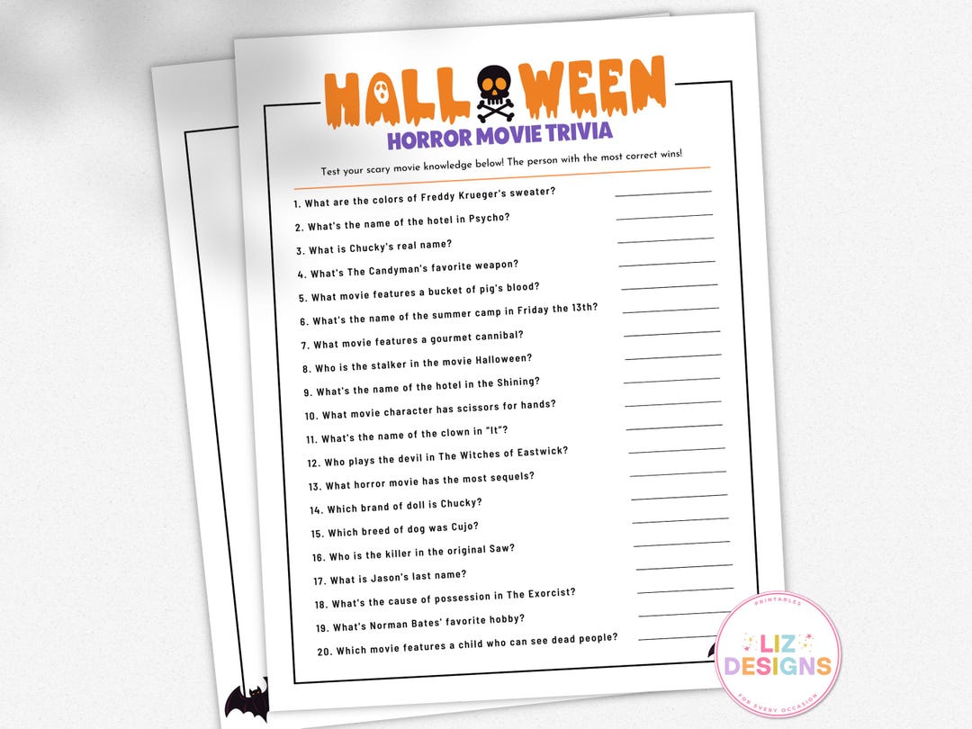 Printable Halloween Horror Movie Trivia, Halloween Group Party and ...