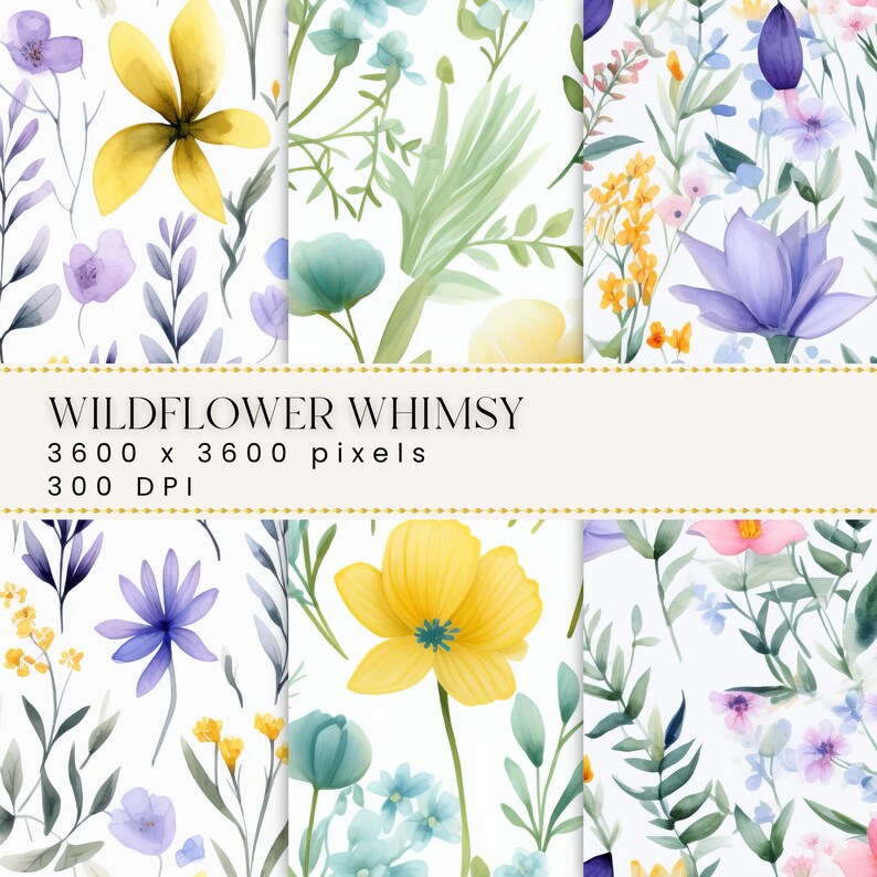 Wildflowers Printable Digital Papers, Watercolor Wildflowers Junk ...