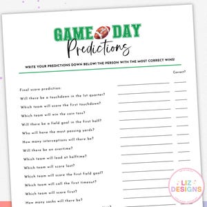 Football Game Day Predictions, Football Watch Party Activity, Tail Gate ...