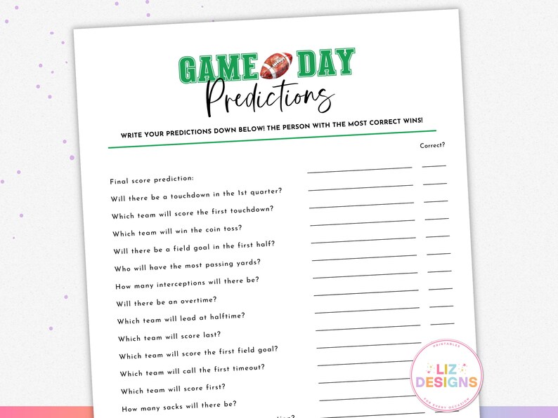 Football Game Day Predictions, Football Watch Party Activity, Tail Gate ...