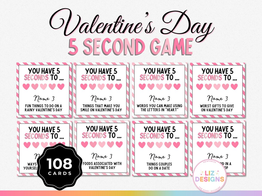 Valentine's Day 5 Second Game, Galentines Day Party Game, Ladies Night ...