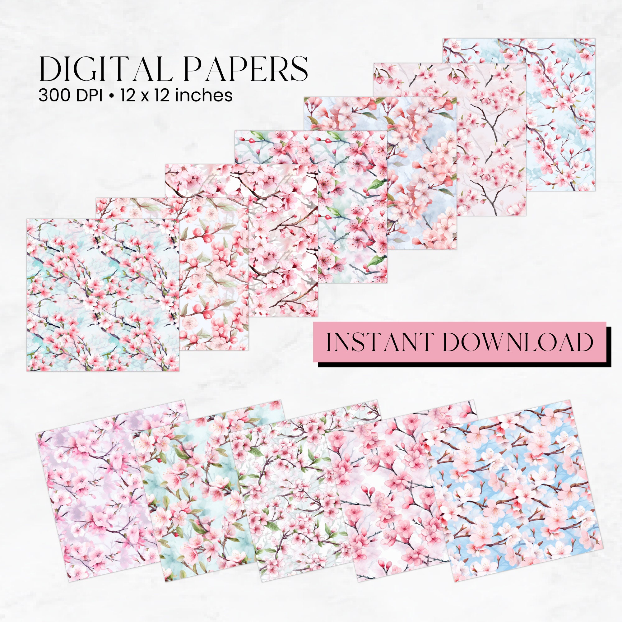 Sakura Digital Paper, Cherry Blossom Digital Papers, Printable ...