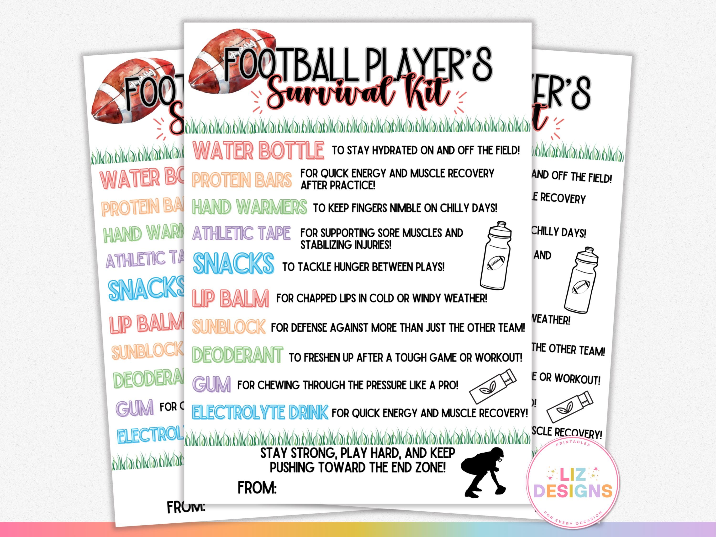 Football Player's Survival Kit Tags, Printable Football Team Gifts ...