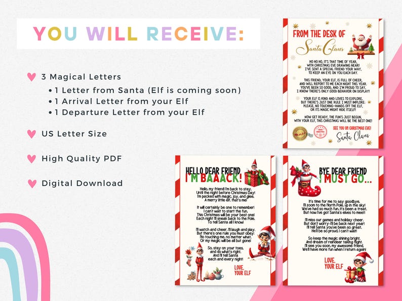 Christmas Santa and Elf Letter Set, Printable Arrival and Goodbye ...