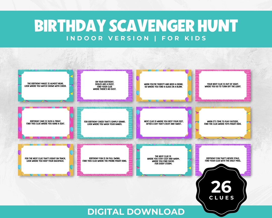 Birthday Indoor Scavenger Hunt Game for Kids and Teens, Fun Printable ...