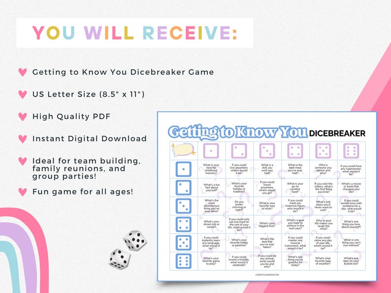 Get to Know You Dice Game, Icebreaker Questions for Adults, Fun ...