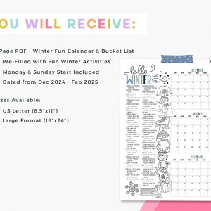 Printable Winter Bucket List, Winter Holiday 2024-2025 Calendar Poster ...