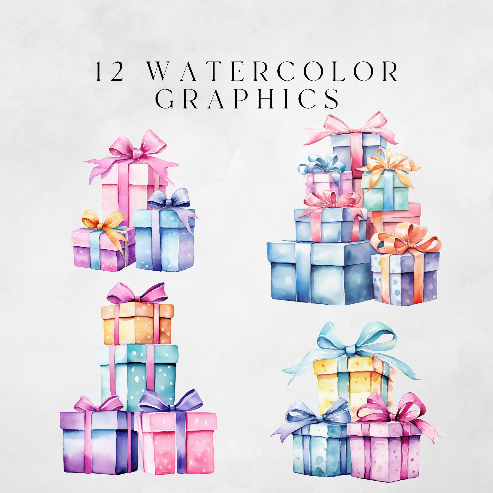 Watercolor Birthday Presents Clipart, Gift Box Clip Art, Birthday Gift ...