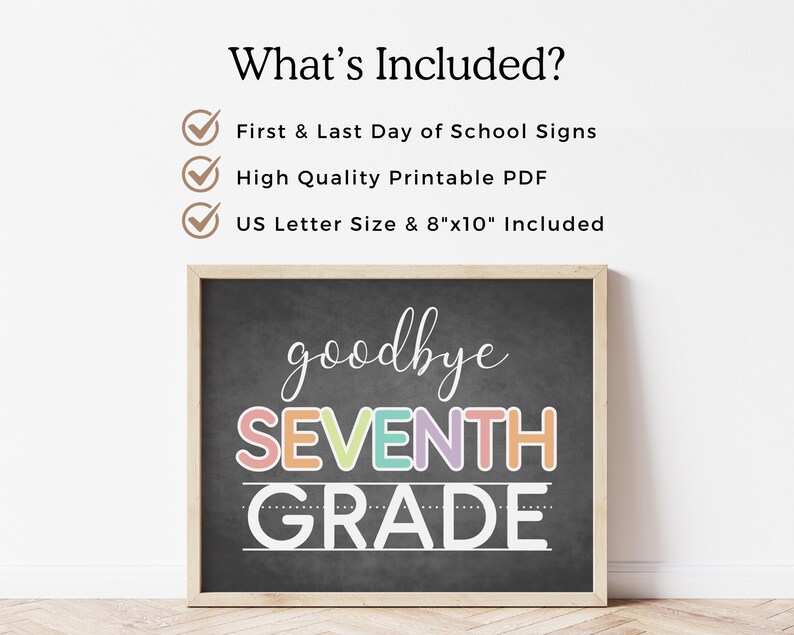 First Day of 7th Grade Chalkboard Signs, Last Day of School Sign ...